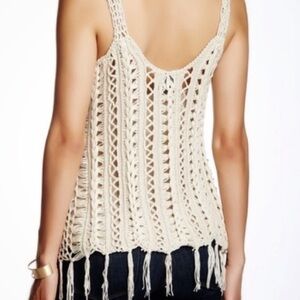Angie | Tops | Angie Tank Womens Ivory All Over Crochet Vneck Fringe ...